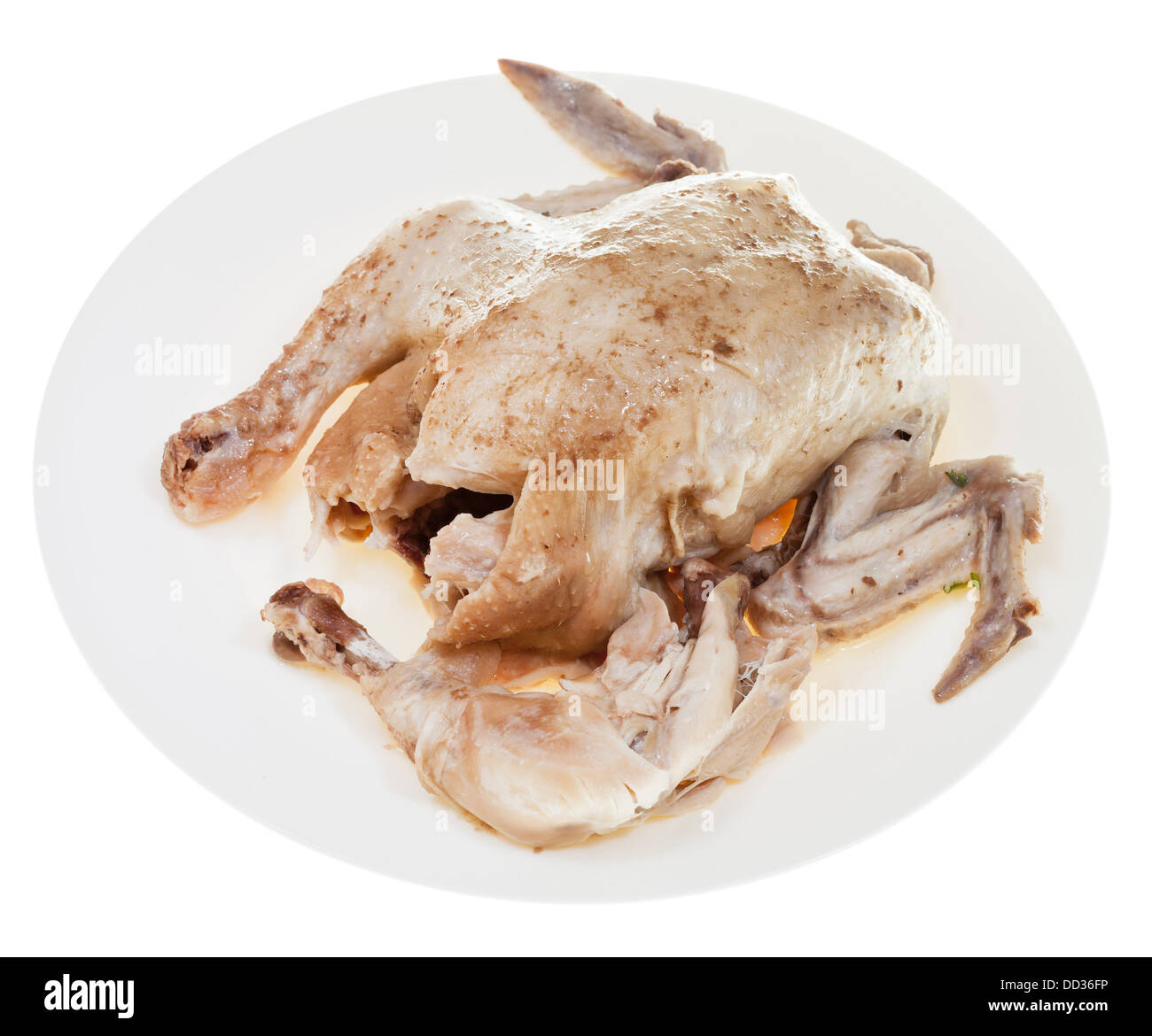 cooked chicken on plate isolated on white background Stock Photo - Alamy