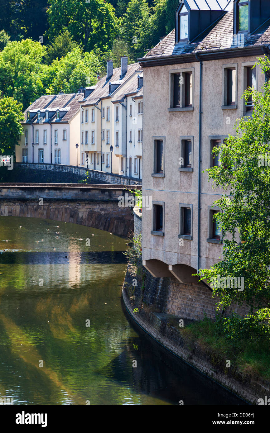 Pretty houses along the River Alzette in the Grund district of ...