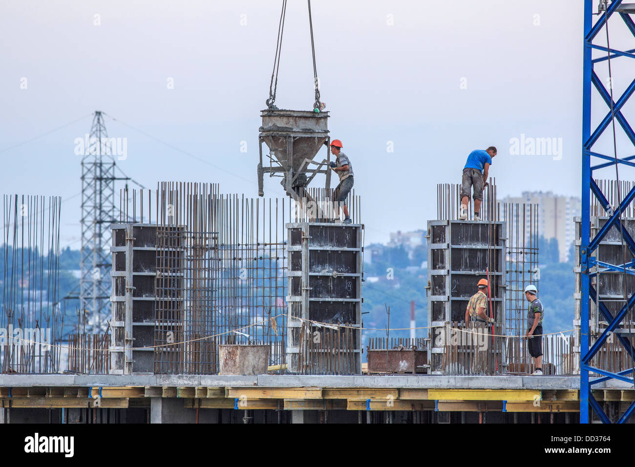 sky, tower, heavy, green, crane, metal, safety, orange, operator ...