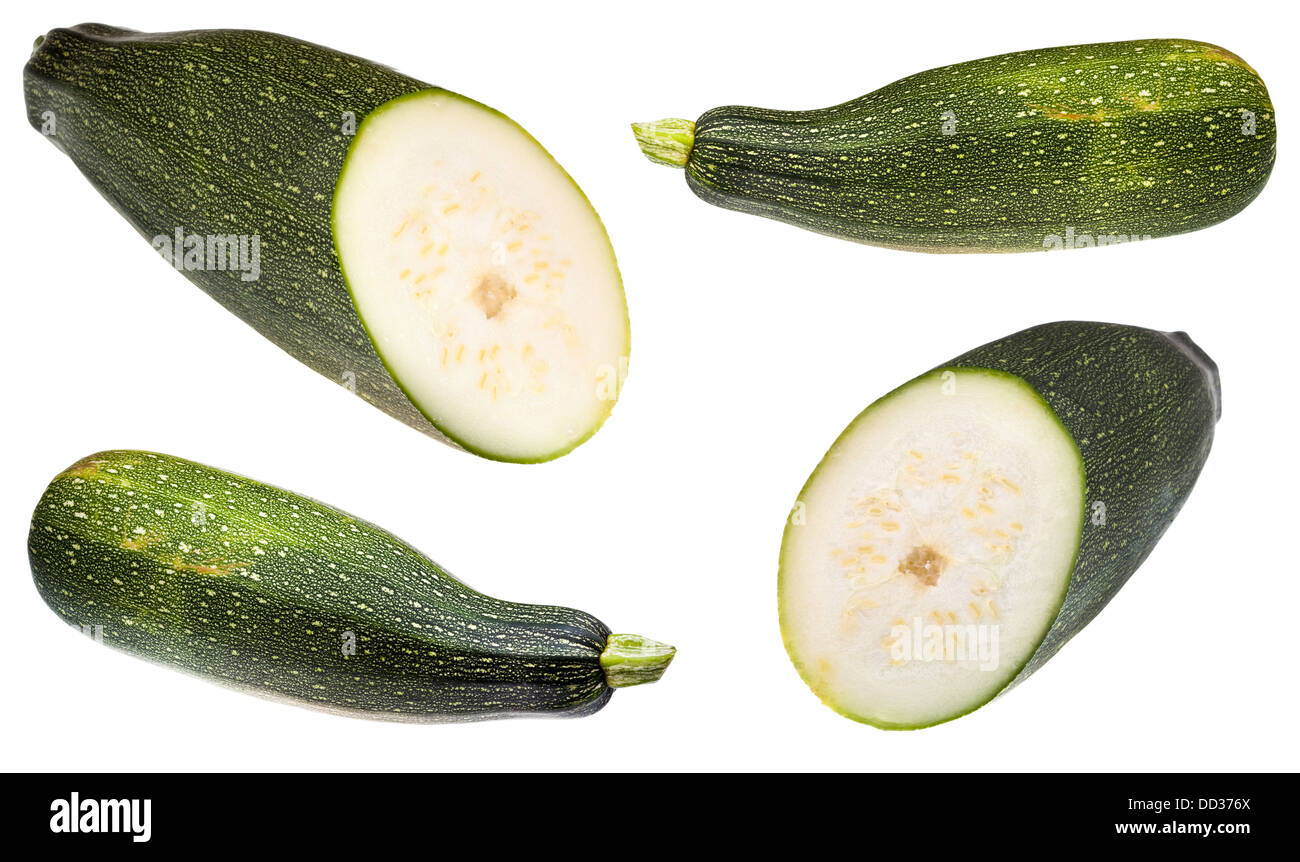 set of green zucchini isolated on white background Stock Photo - Alamy