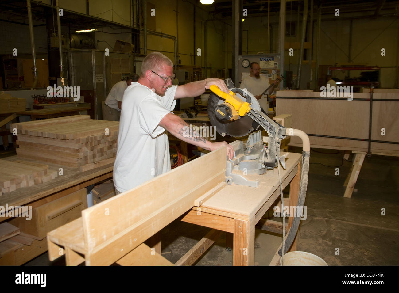 Inmate working in the woodshop at the Lincoln, Correctional Center, USA ...