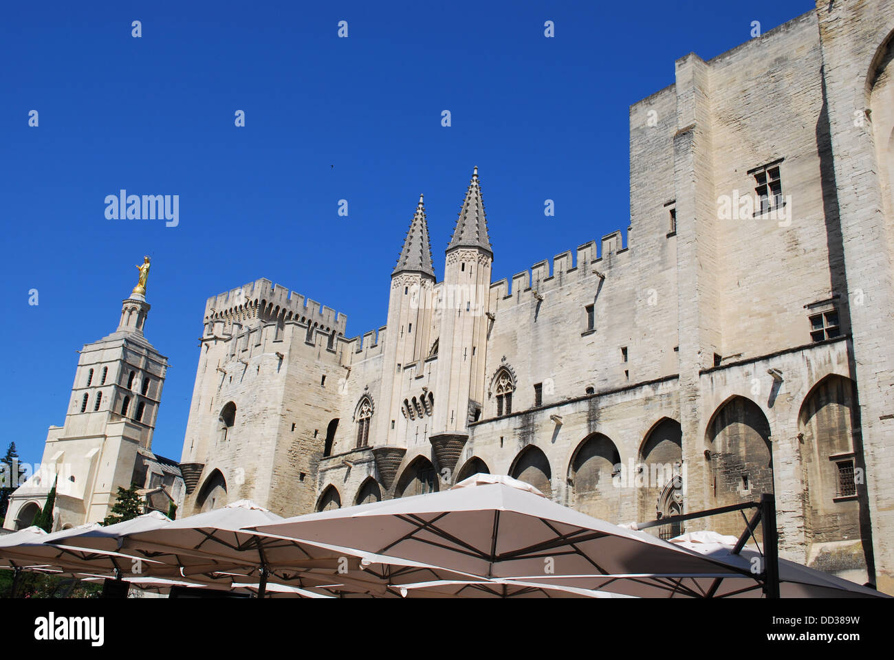 Popes Palace and Notre Dame church in Avignon, Provence, France Stock ...