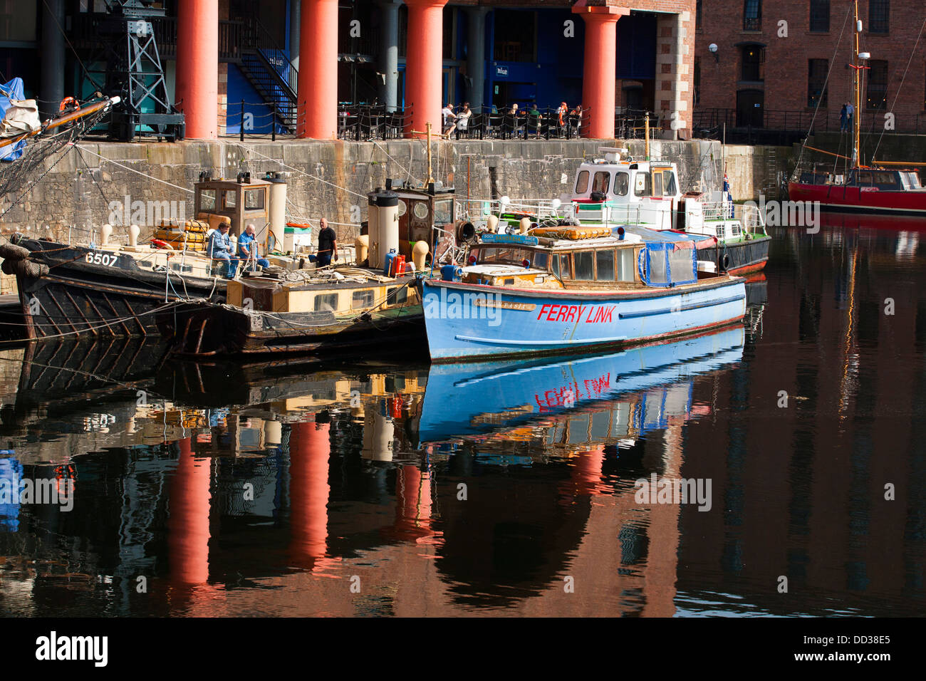 Boats on the dock in part of the Albert Dock seen from within the dock ...