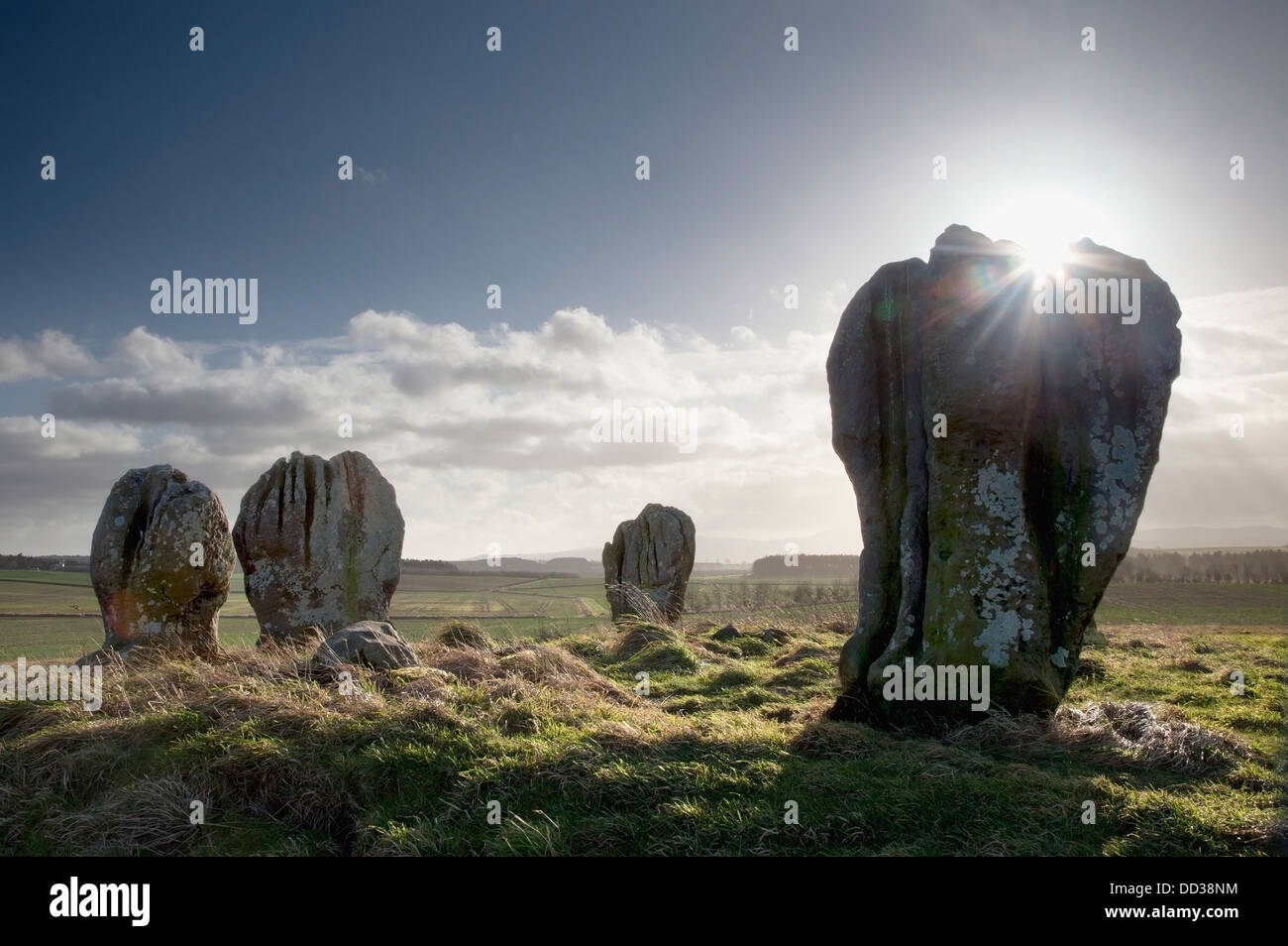 Sunlight Shining On The Standing Stones Of Duddo; Northumberland ...