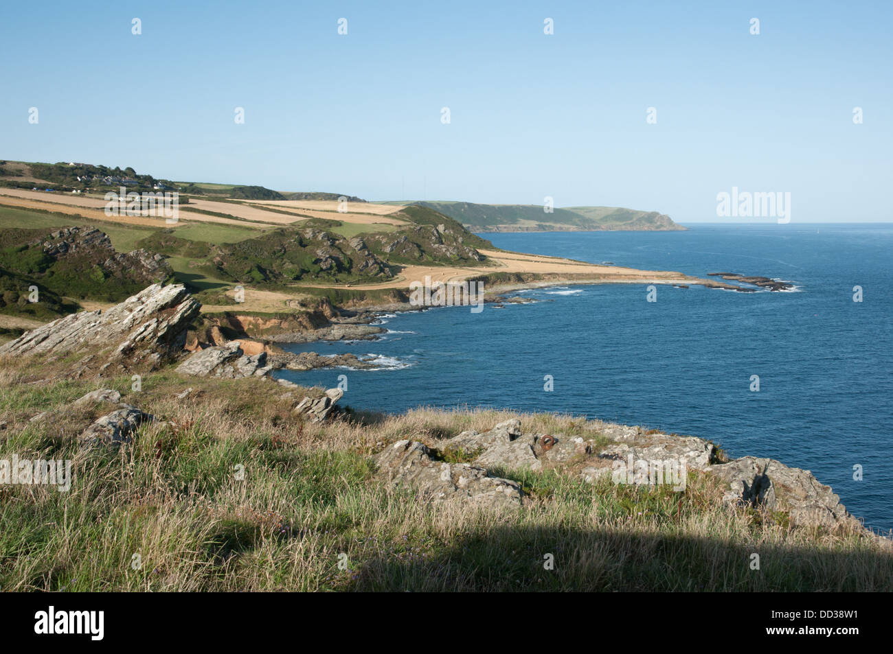 View east along coast from Prawle Point on Southwest coastal path Stock ...