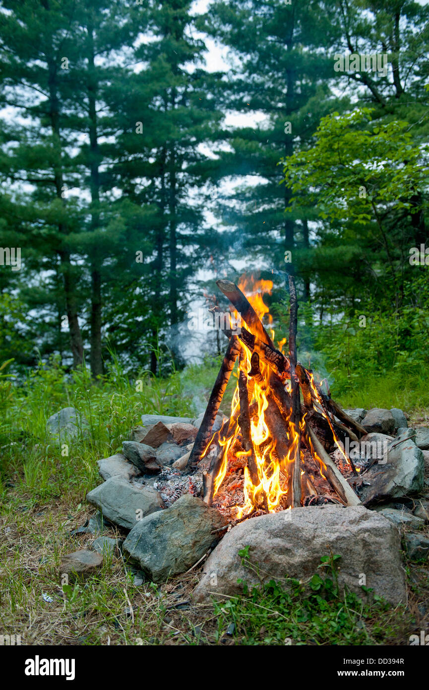 Campfire; Lake Of The Woods, Ontario, Canada Stock Photo - Alamy