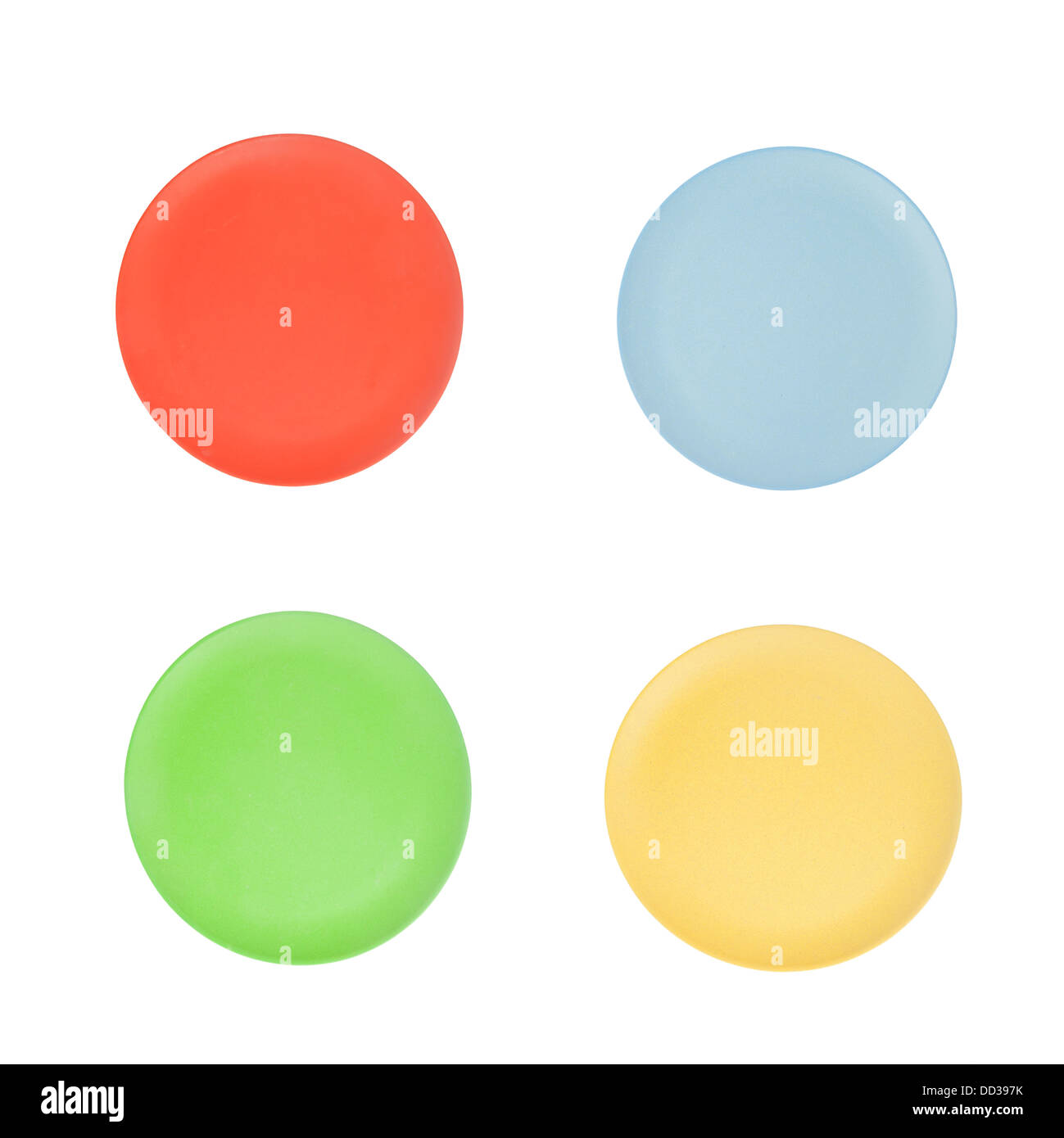Four colorful plastic plates isolated on white Stock Photo - Alamy