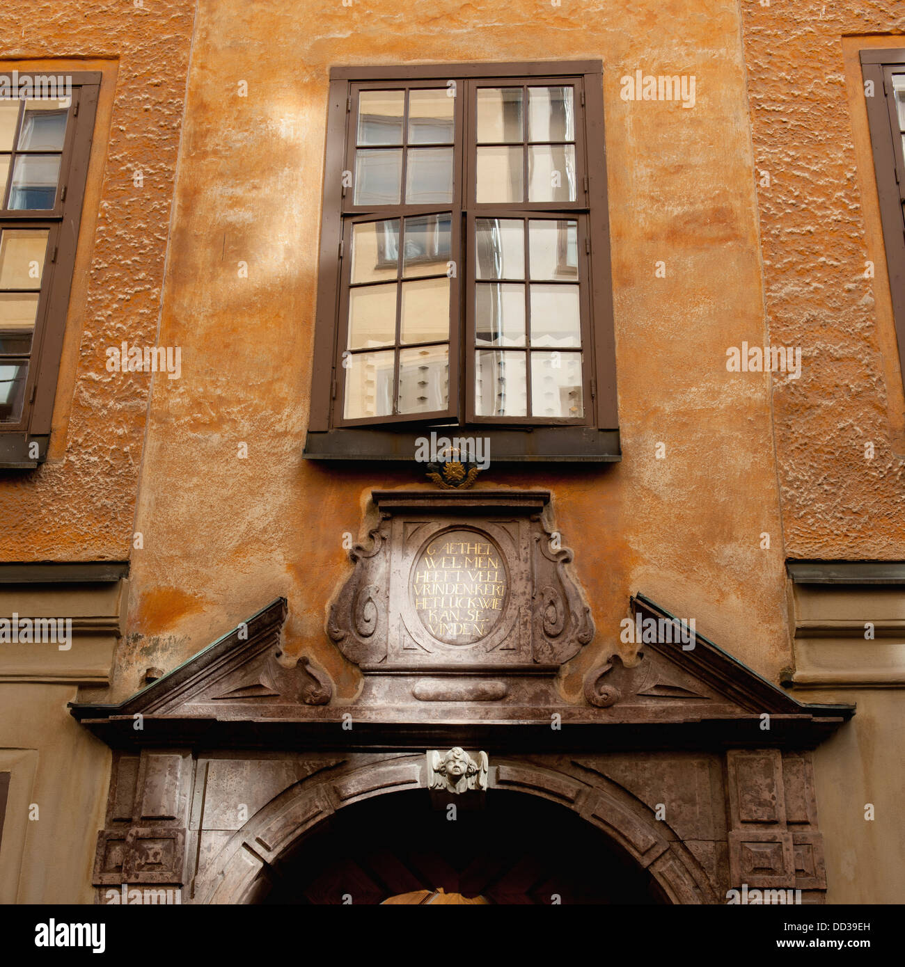 A Window Ajar Above The Doorway Of A Building In Old Town; Stockholm ...