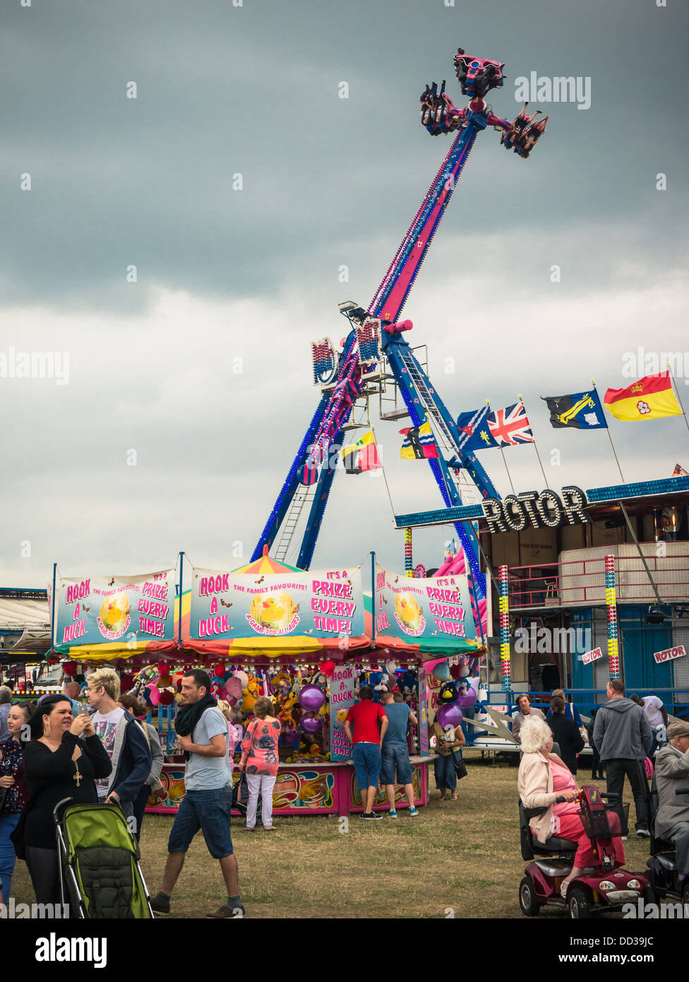 A typical traveling funfair on Southsea common in Portsmouth, England ...