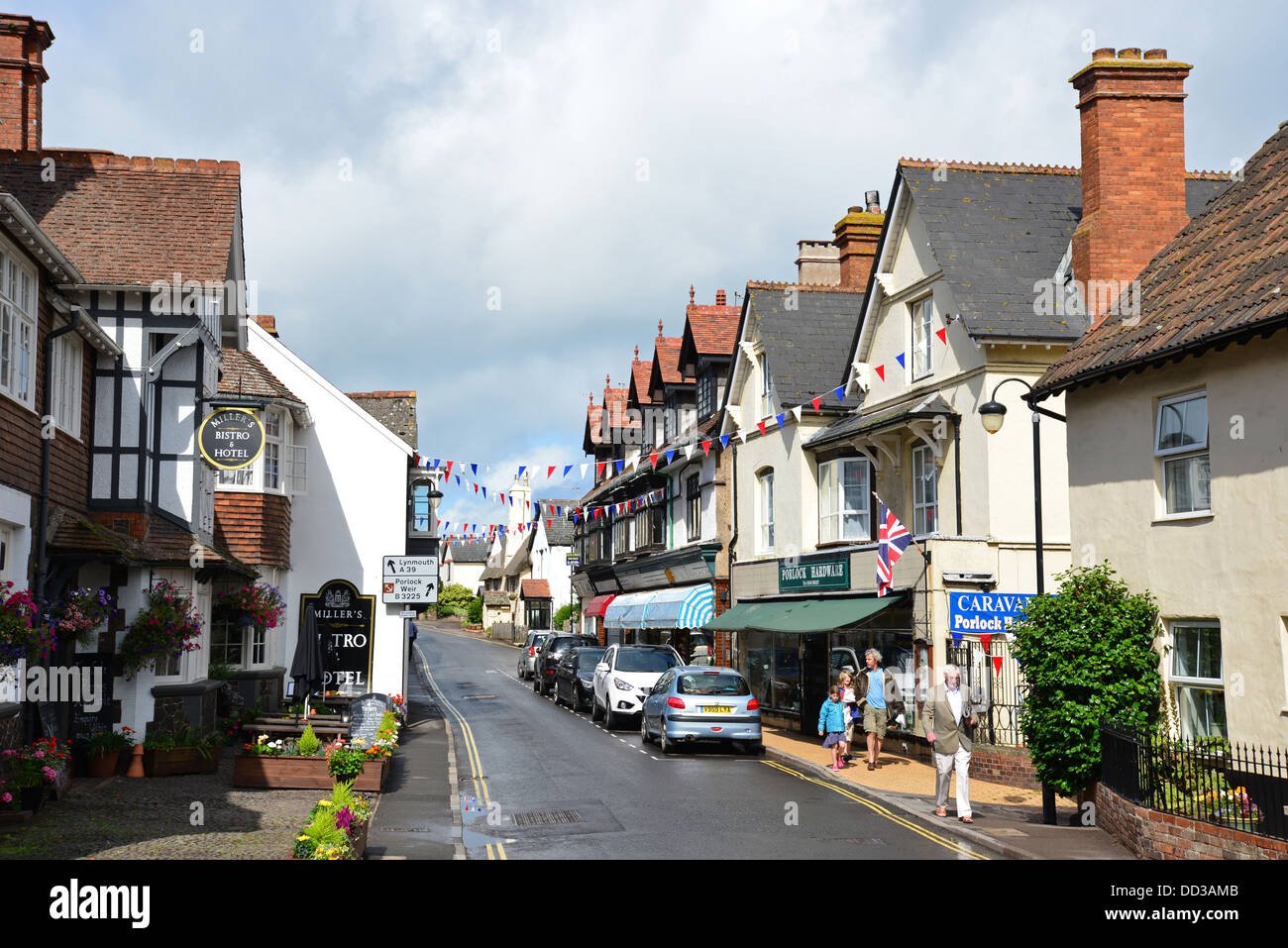 High Street, Porlock, Exmoor National Park, Somerset, England, United ...