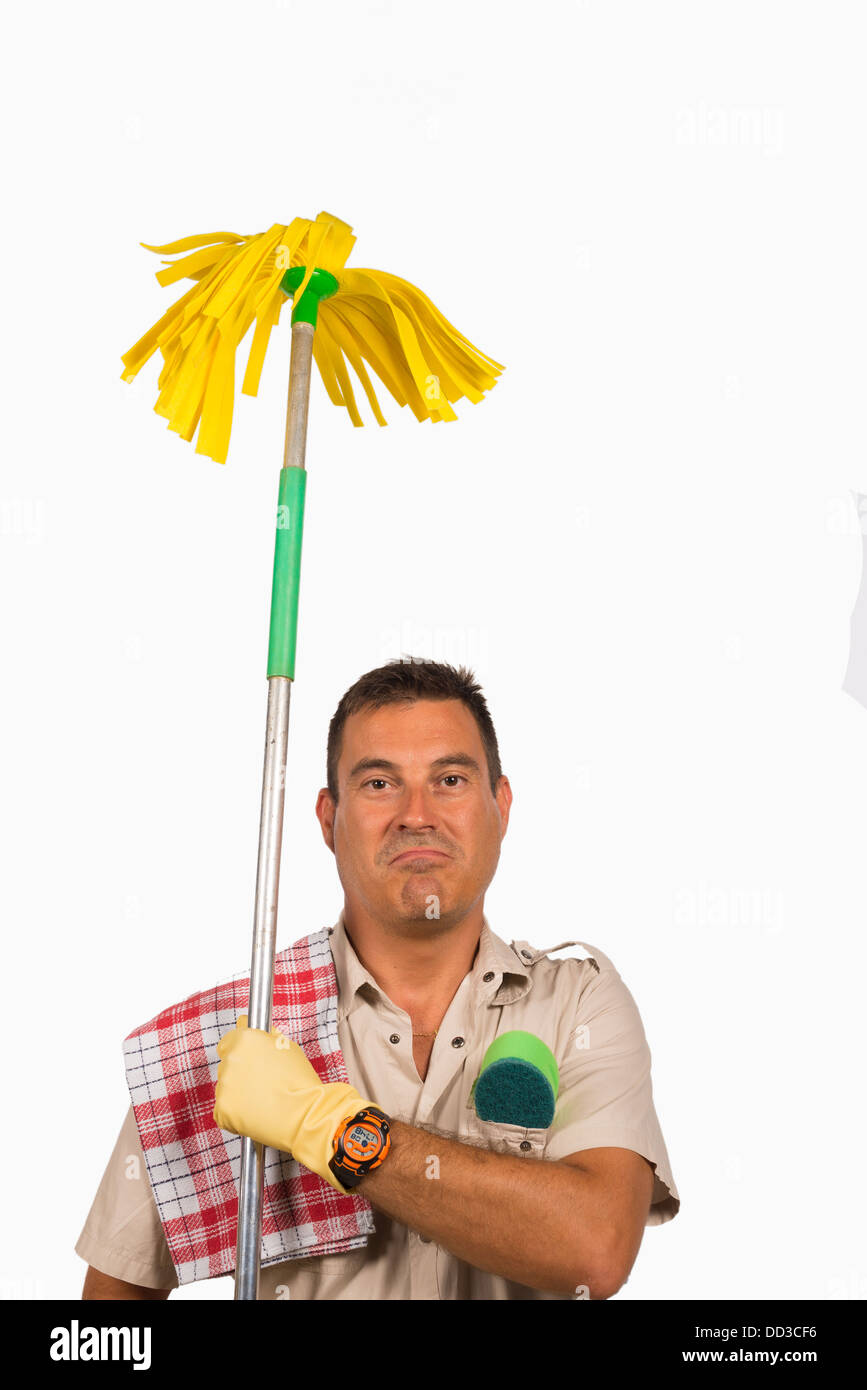 Househusband in military at attention position, a concept Stock Photo ...