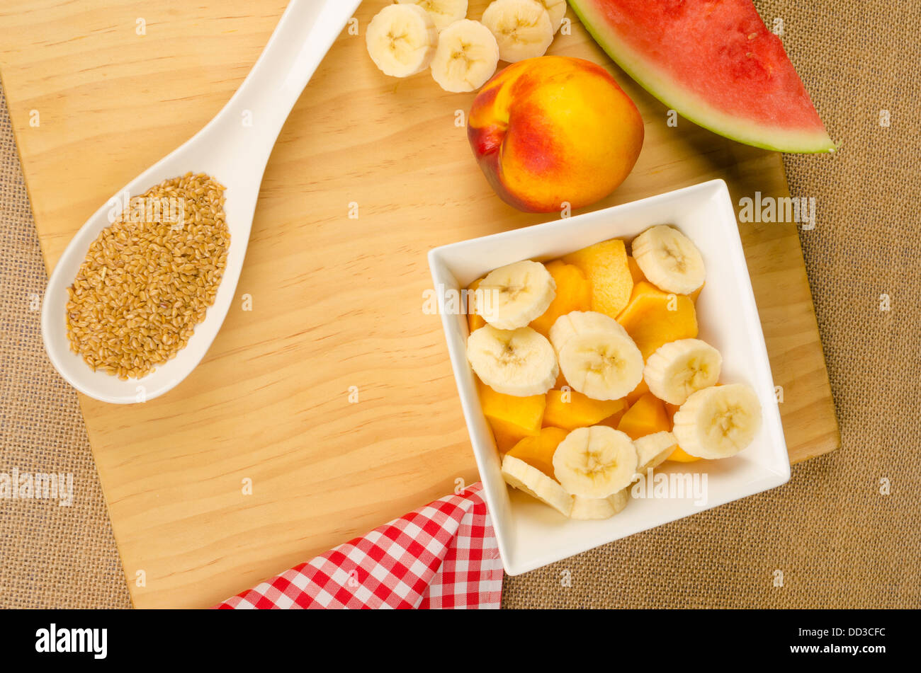Linseed and fresh fruit, a healthy breakfast Stock Photo - Alamy
