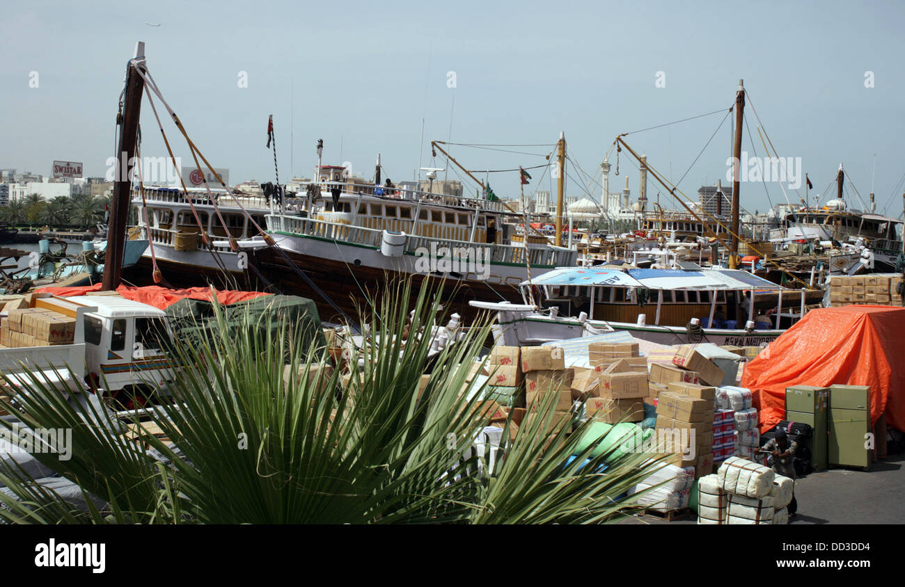 Dhow cargo boats on the Creek, Dubai, UAE Stock Photo - Alamy