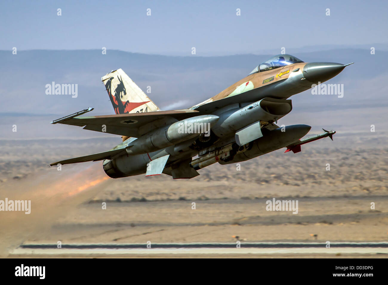 Israeli Air Force (IAF) F-16A (Netz) Fighter jet at takeoff Stock Photo ...