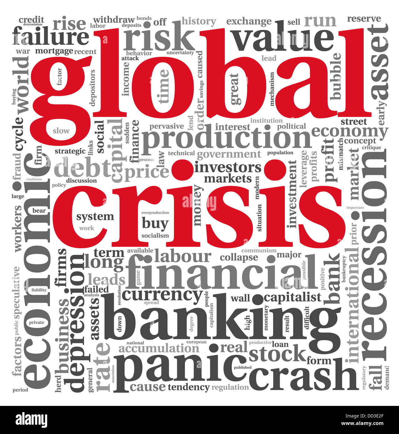 Global crisis concept in word tag cloud on white background Stock Photo ...