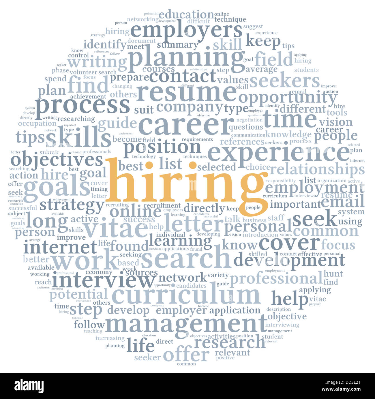 Hiring and job search concept in word tag cloud on white background ...