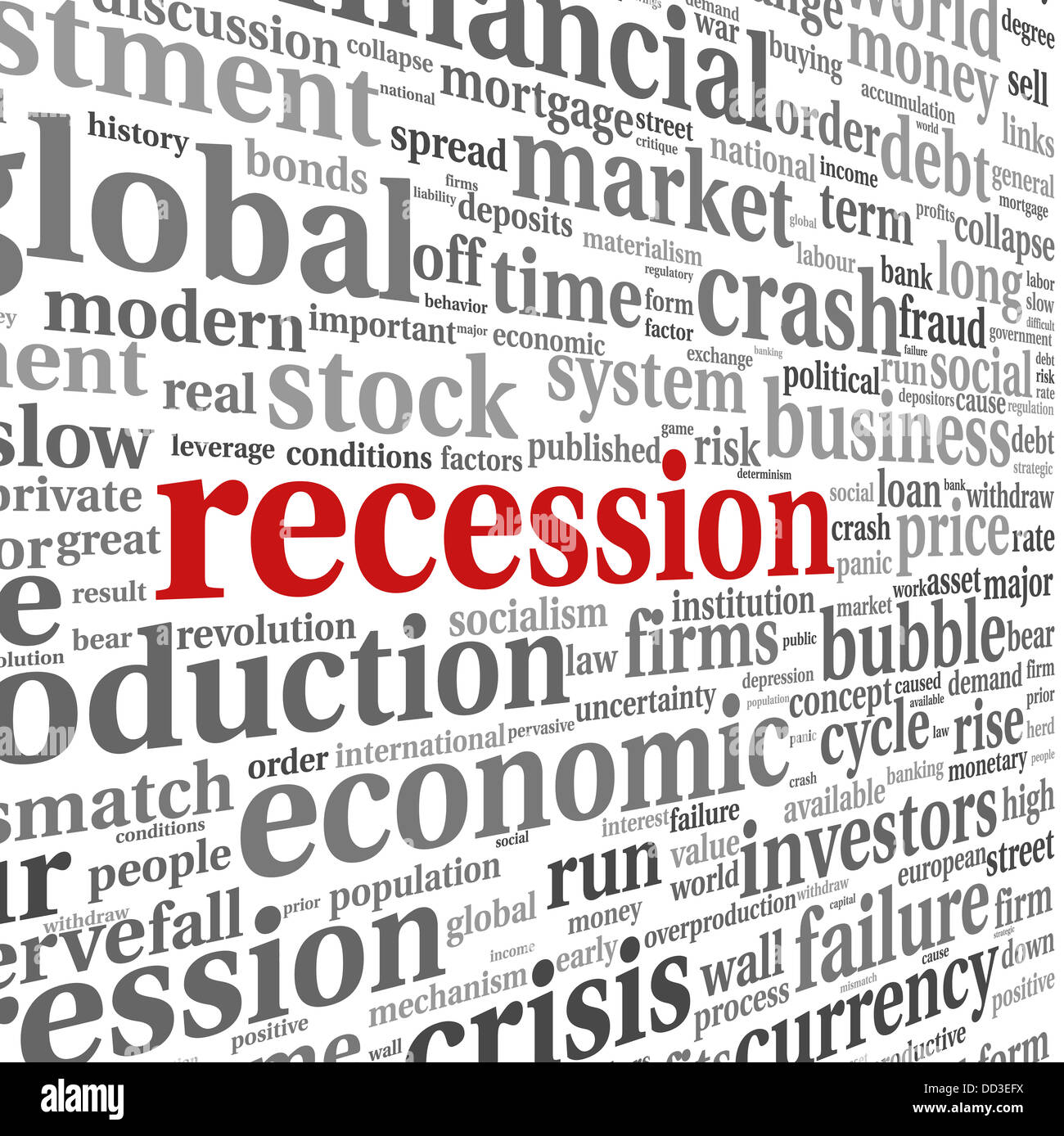 Recession and crisis concept in word tag cloud on white background ...