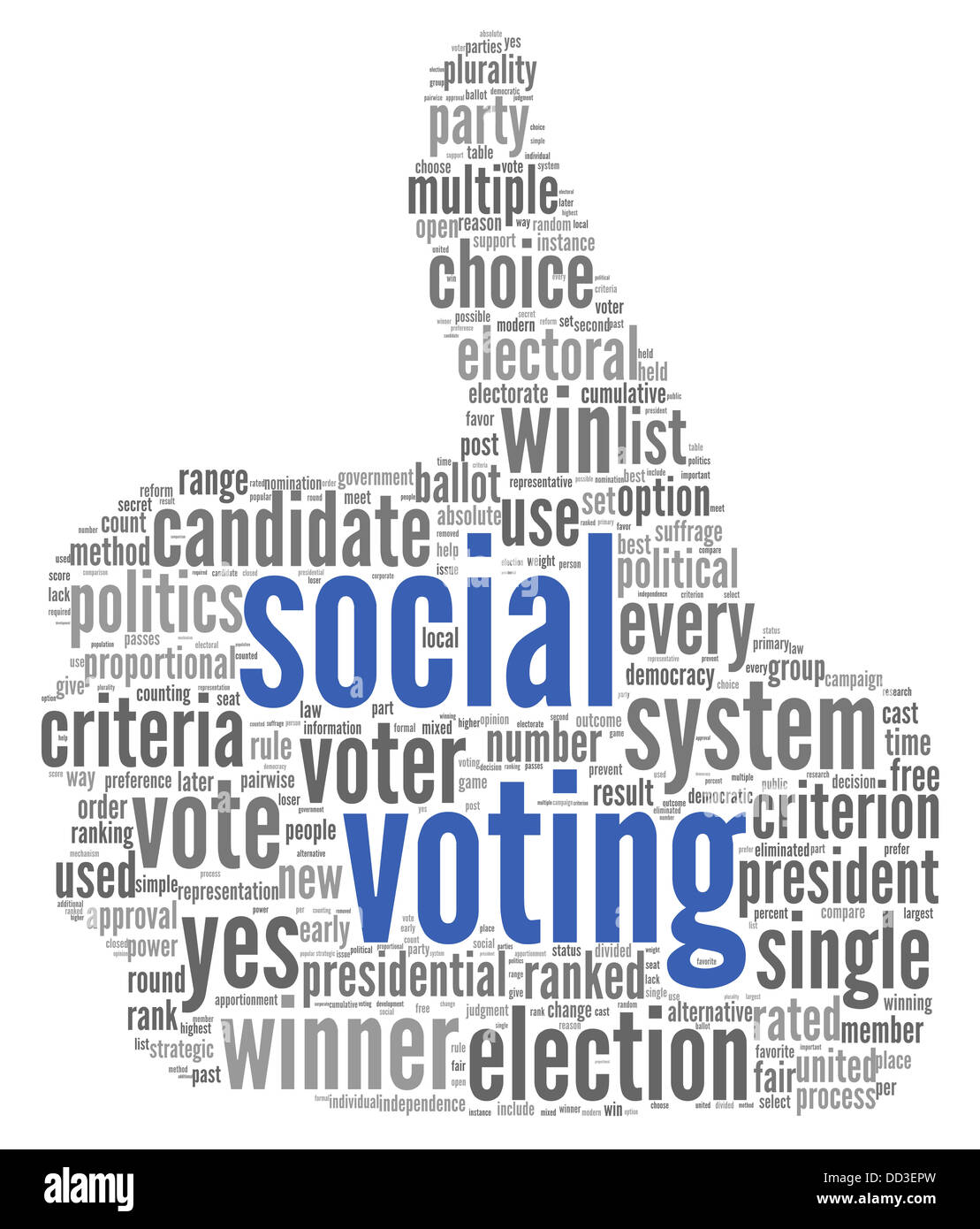 Social media voting concept in word tag cloud on white background Stock ...