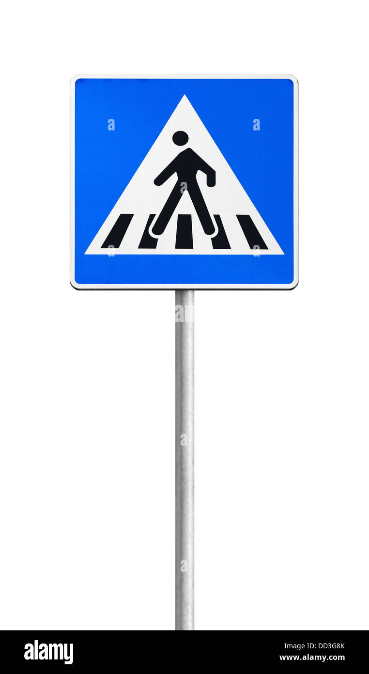 Pedestrian crossing road sign on metal pole isolated on white Stock ...
