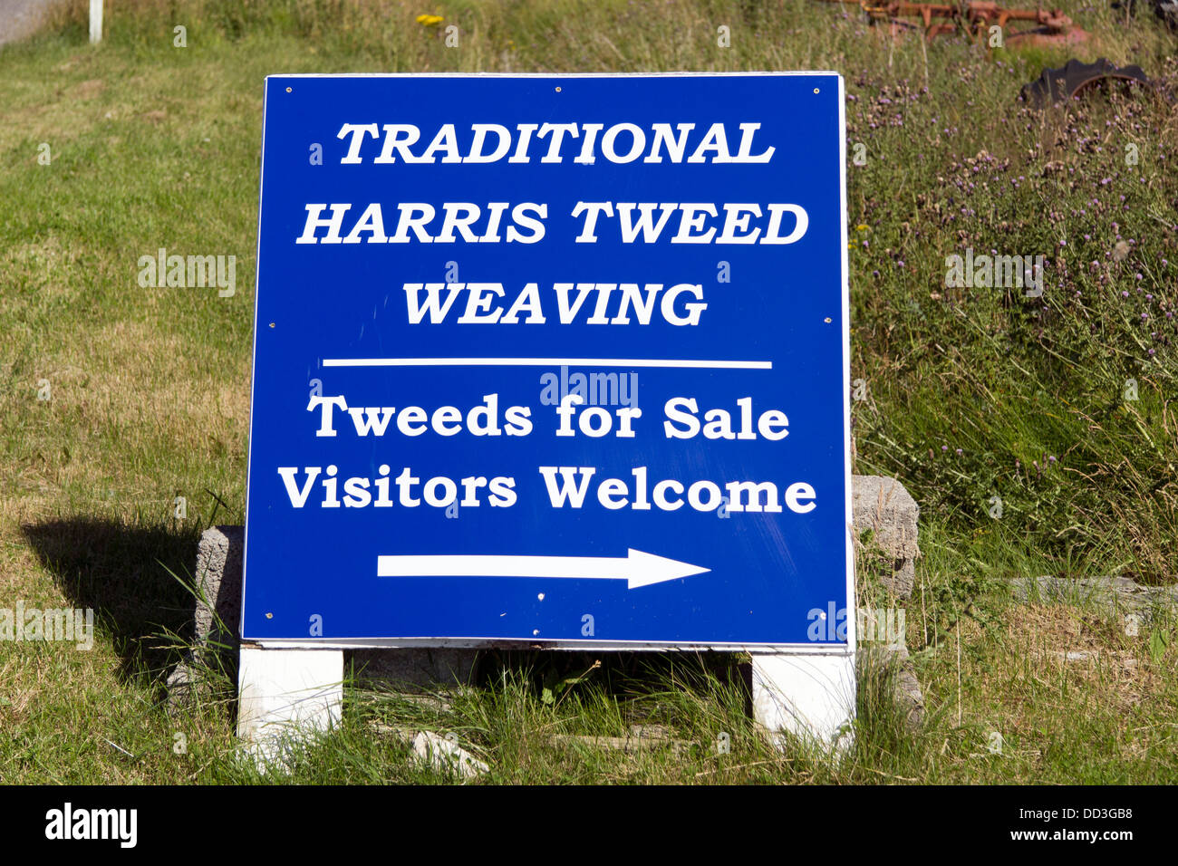 Harris tweed sign at Carloway Isle of Lewis Western Isles Scotland UK ...