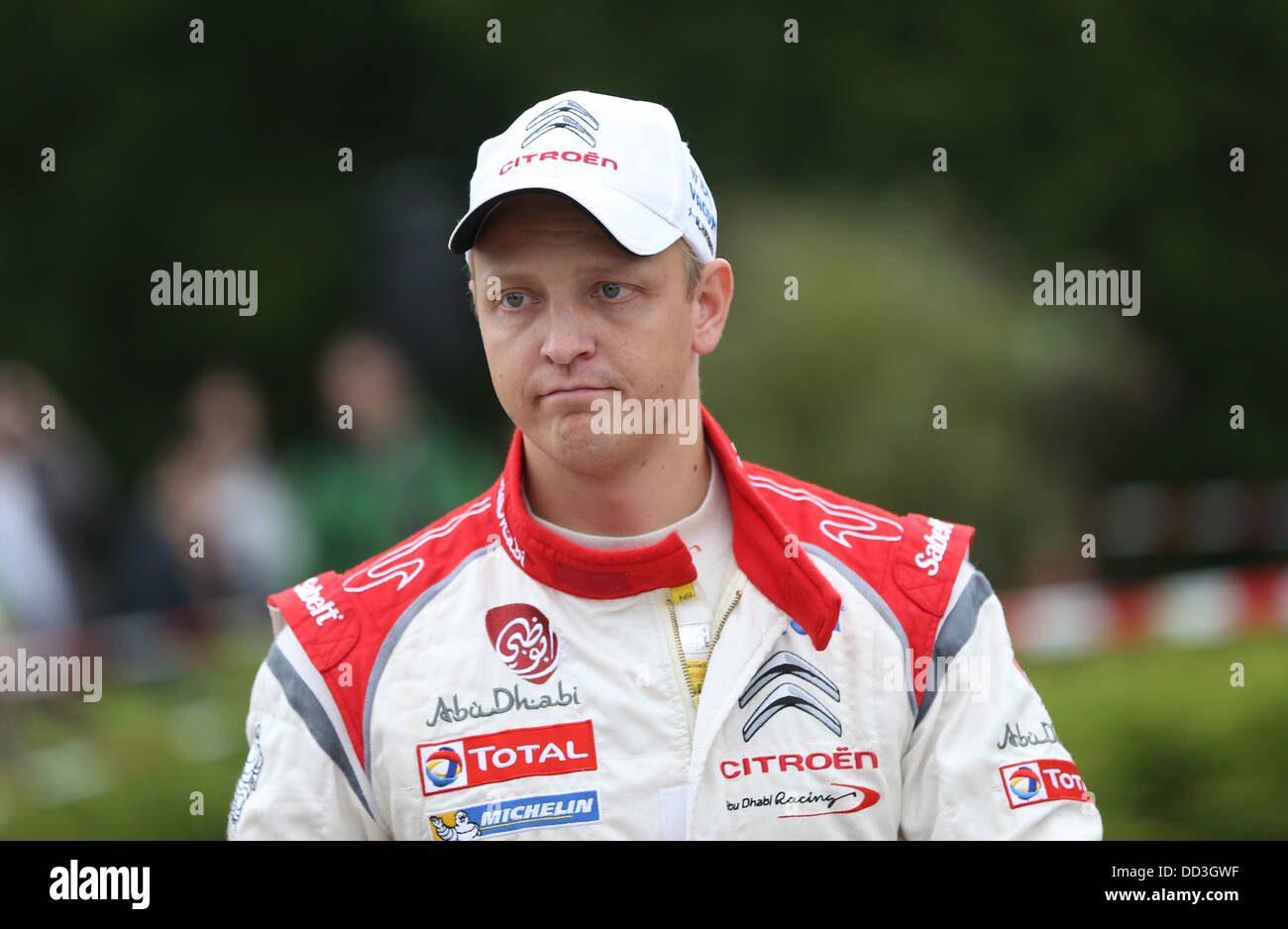 Finnish rally driver Mikko Hirvonen is pictured after his special stage ...