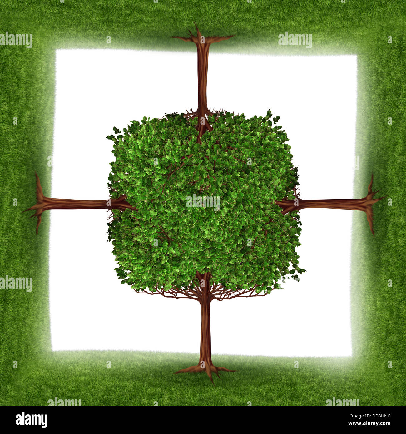 Community cooperation network concept with a group of trees growing ...