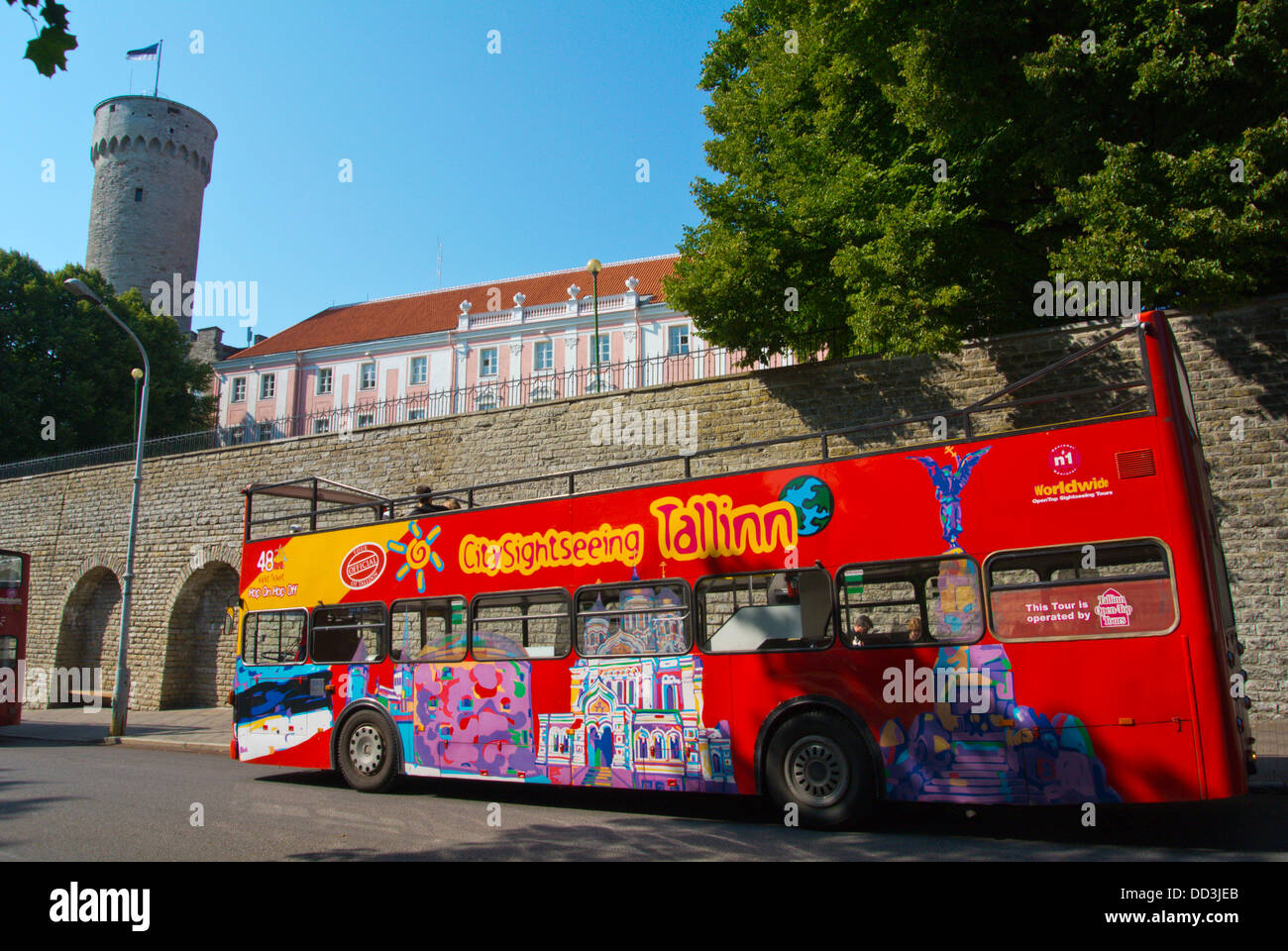 Sightseeing tour bus just outside Vanalinn old town Tallinn Estonia the ...