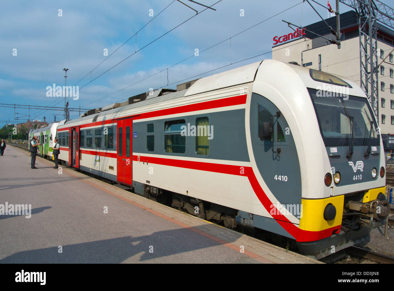 Local small passenger train at railway station Tampere Finland northern ...