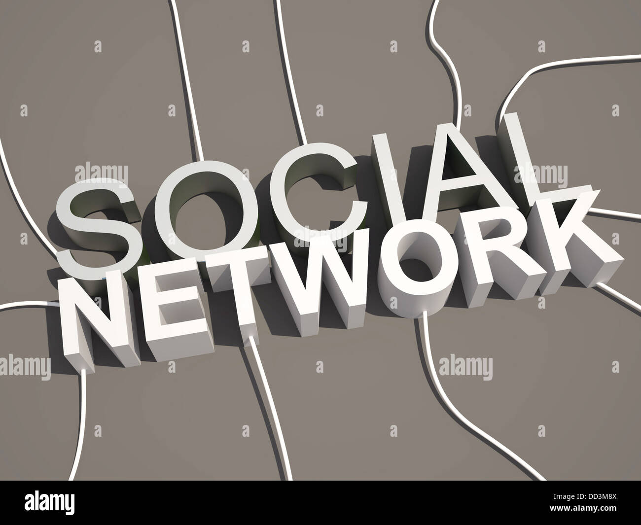 3D social network text connected wire from differnt directions Stock ...