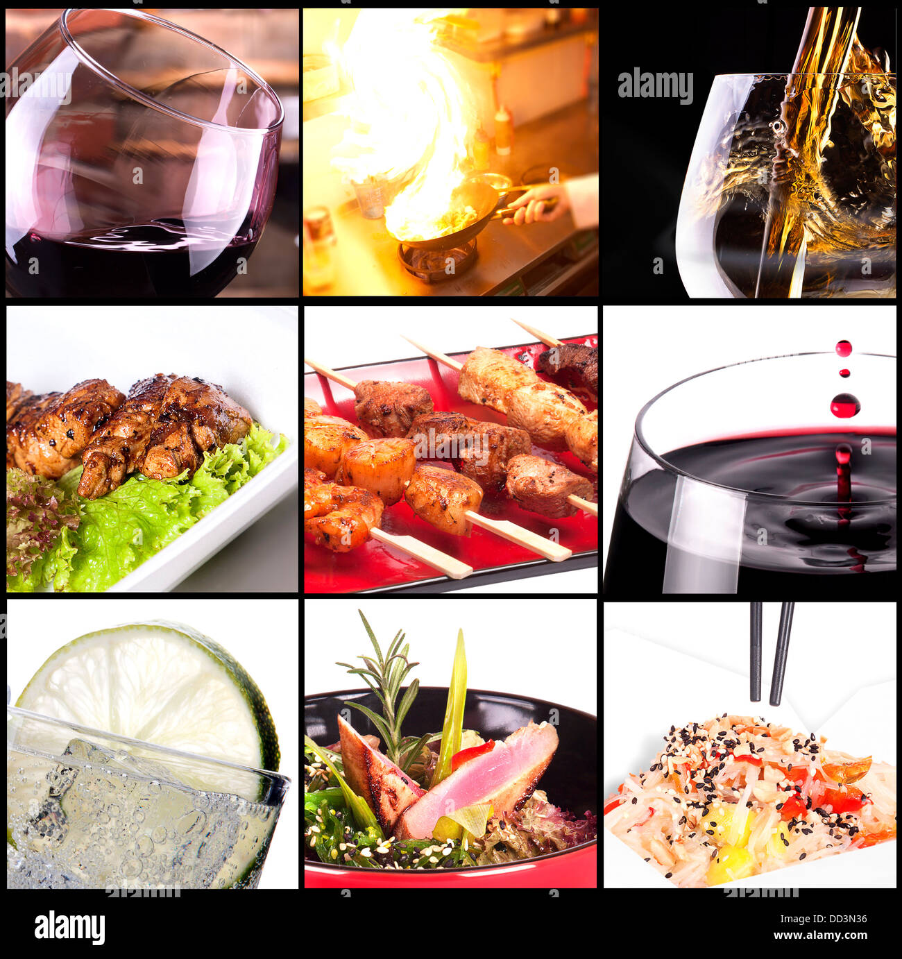 Collection of different meat dishes and alcohol drinks Stock Photo - Alamy