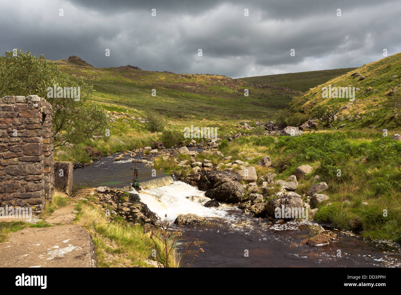 River Tavy at Tavy Cleave on a stormy summers afternoon, Dartmoor ...
