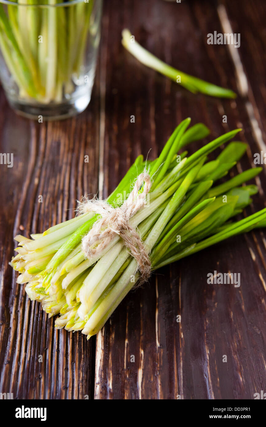 bunch of wild garlic dressing, Ramson, food close up Stock Photo - Alamy