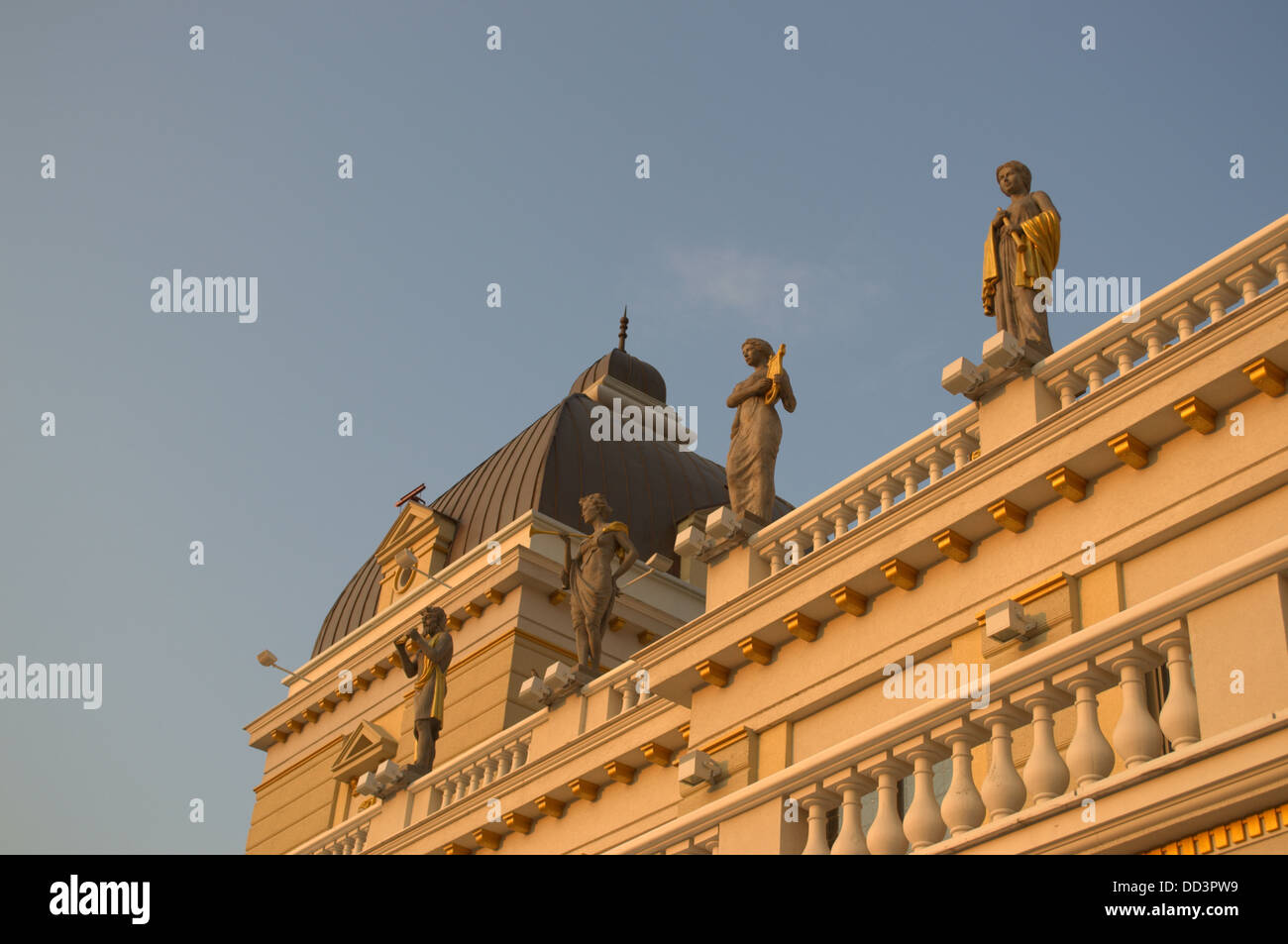 Close-up on new theatre's roof during sunset in Skopje, Macedonia Stock ...