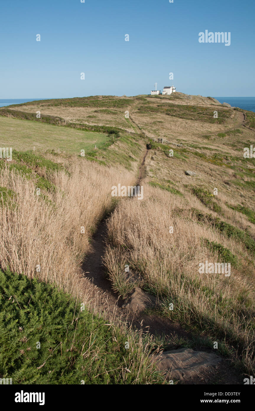 Distant view of Prawle Point National Coastwatch lookout station Stock ...