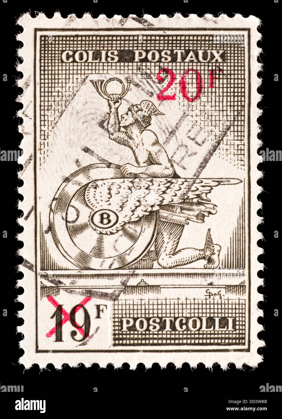 Postage stamp from Belgium depicting Mercury and a winged wheel Stock ...