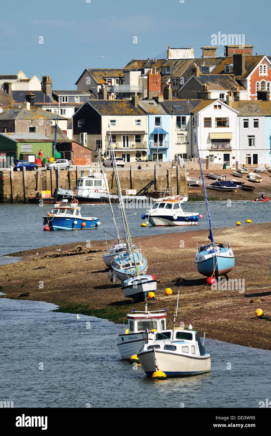 Yachts moored in the River Teign estuary at Teignmouth with traditional ...