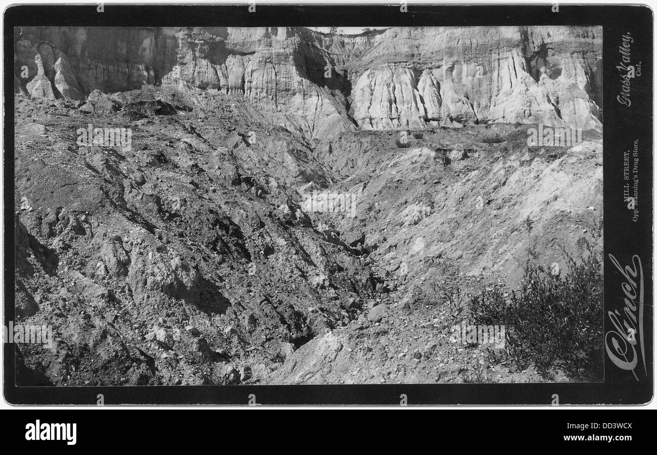A photograph showing a landslide at the North Bloomfield Mine, part of ...