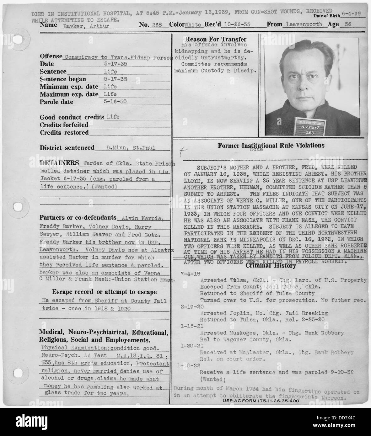 Barker karpis gang 1930s hi-res stock photography and images - Alamy