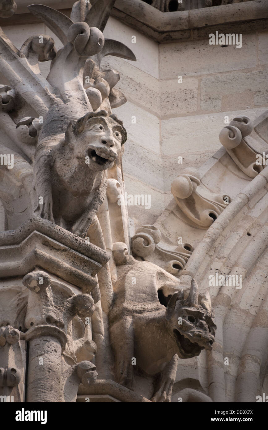 Gothic gargoyle and chimeras on Paris' Notre Dame cathedral Stock Photo ...
