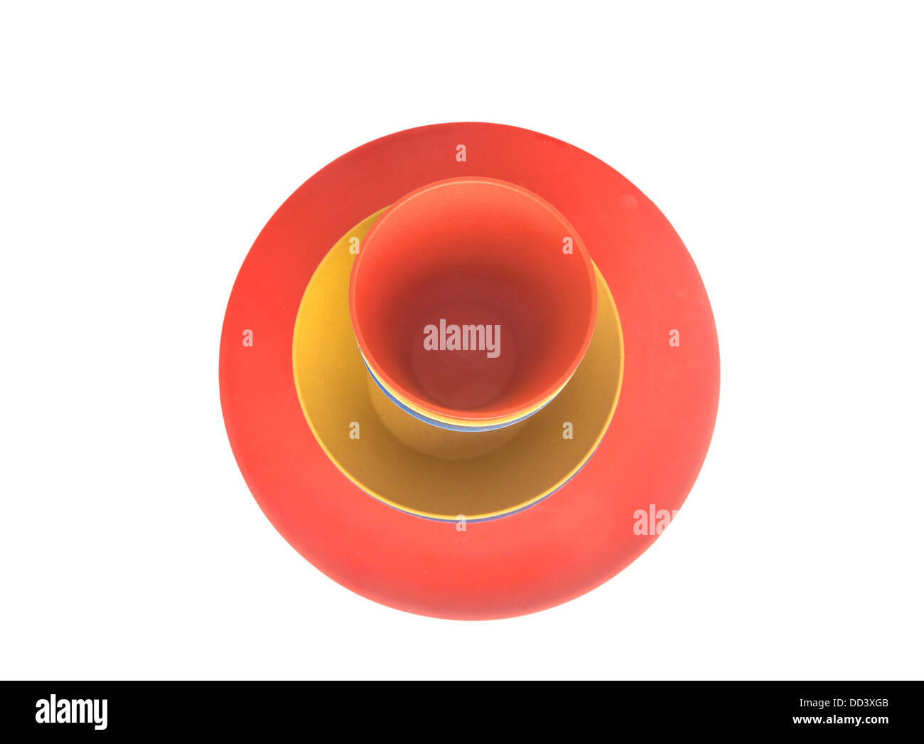 Triple dishware set of orange-yellow colors isolated on white Stock ...