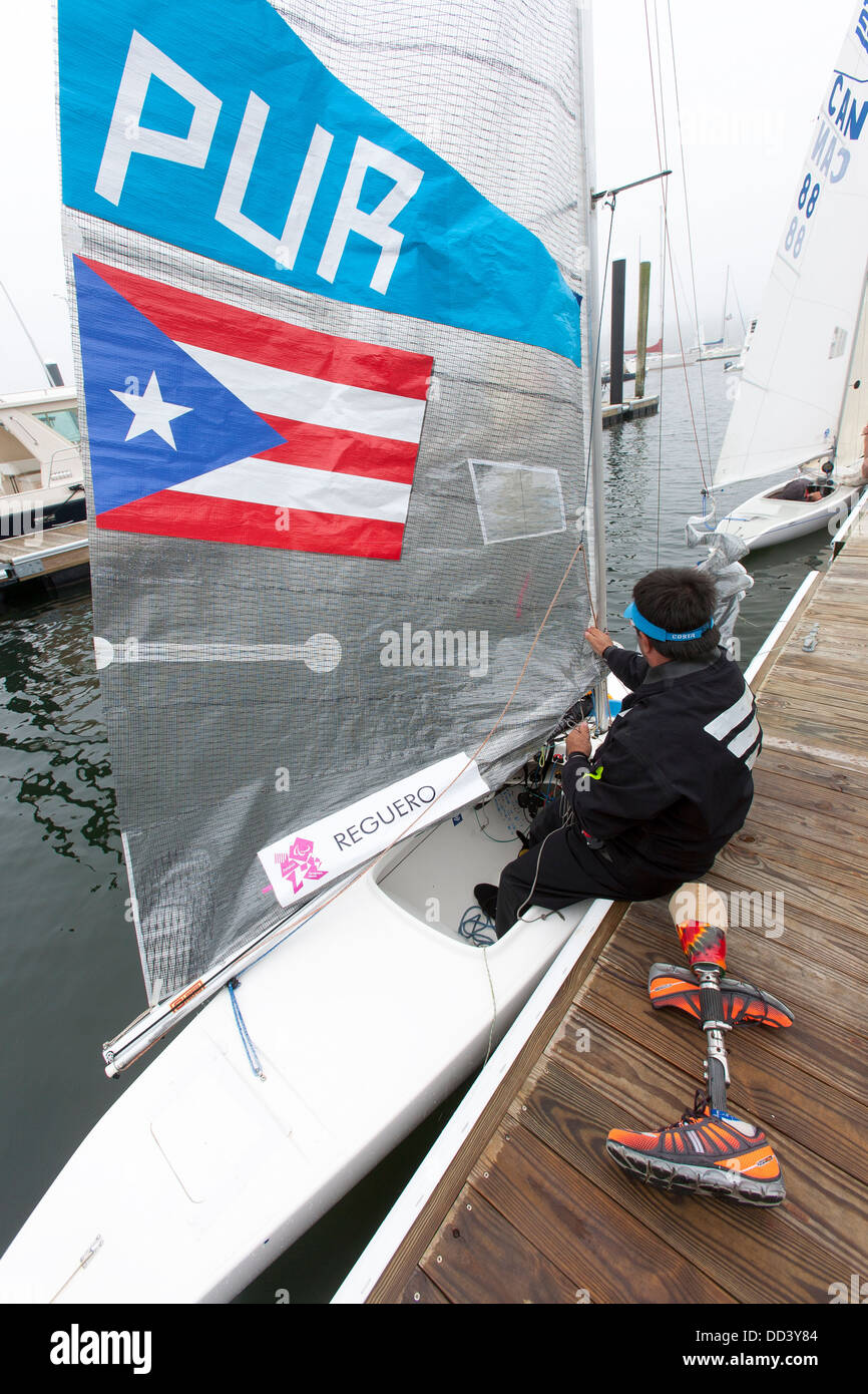 Sailors with disabilities competing at a sailing race in a Sonar Dinghy ...
