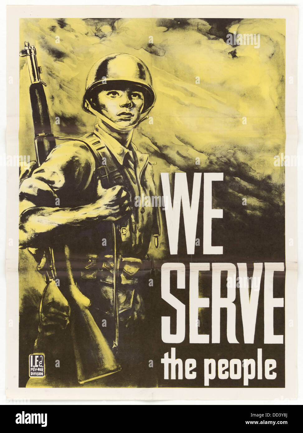 A poster or artwork titled 'We Serve the People' likely reflects themes ...