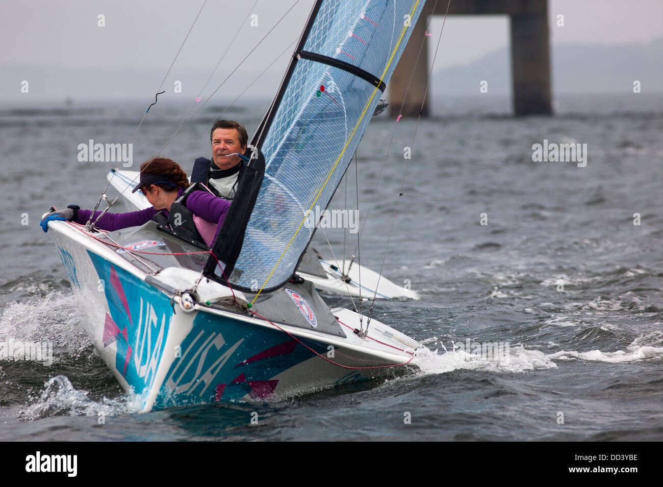 A Skud two person racing sailboat competing at a sailing championships ...