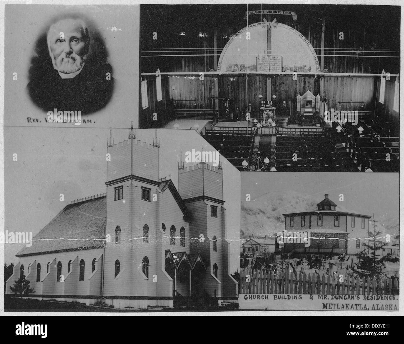 A postcard of William Duncan's mission buildings, showcasing the ...