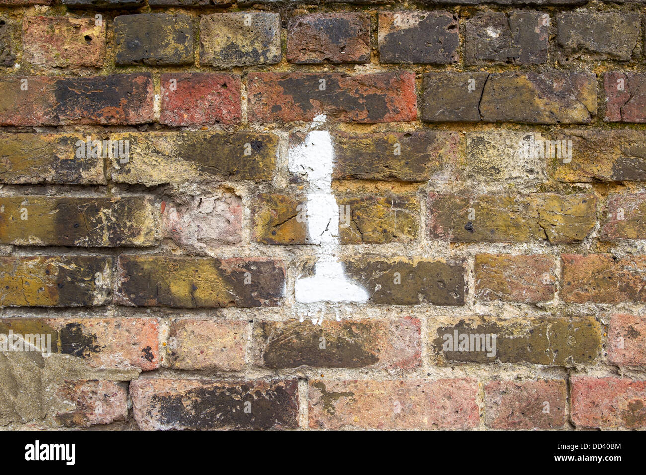 NUMBER 1 ON PAINTED ON A BRICK WALL, SOUTHEND-ON-SEA, ESSEX, UK Stock ...
