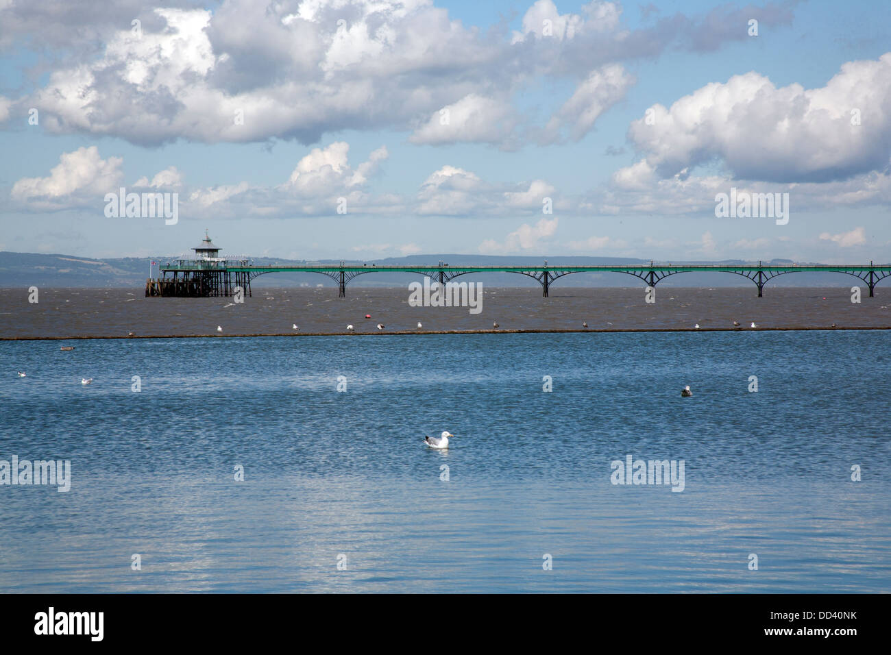 Marine Lake tidal pool in Clevedon with Clevedon pier in the background ...