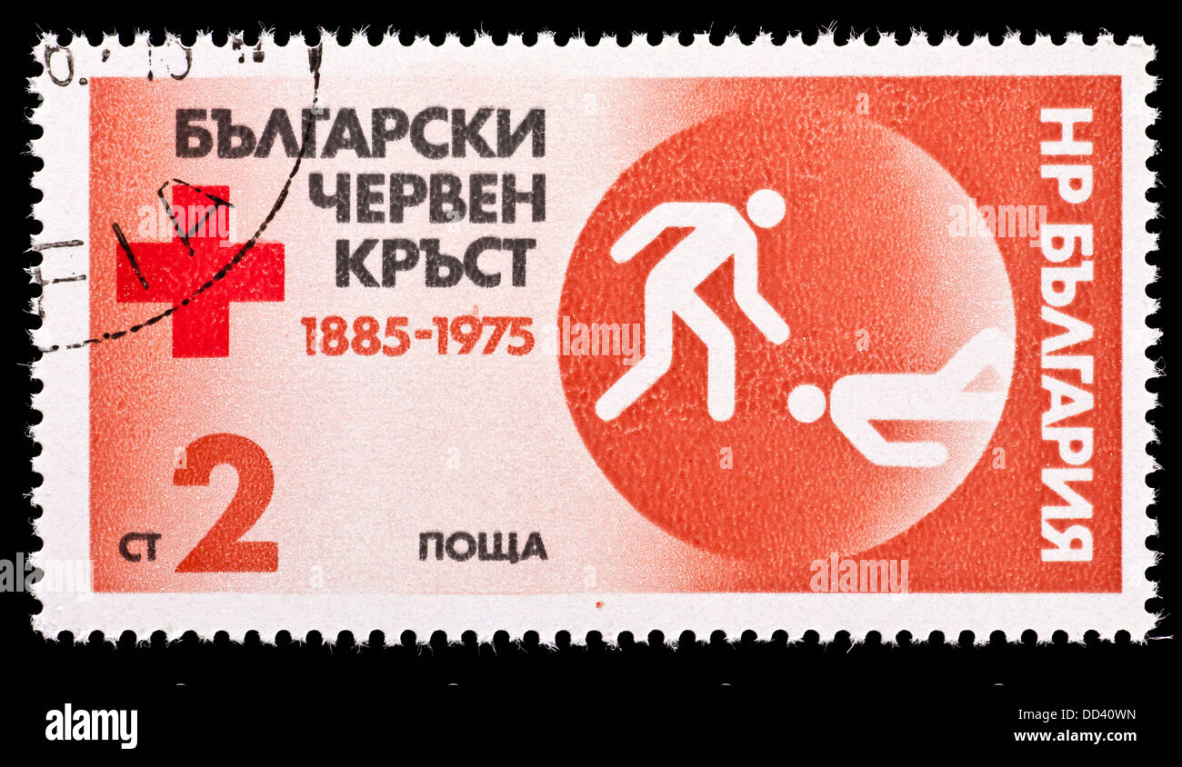Postage stamp from Bulgaria depicting the Red Cross and first aid (90 ...