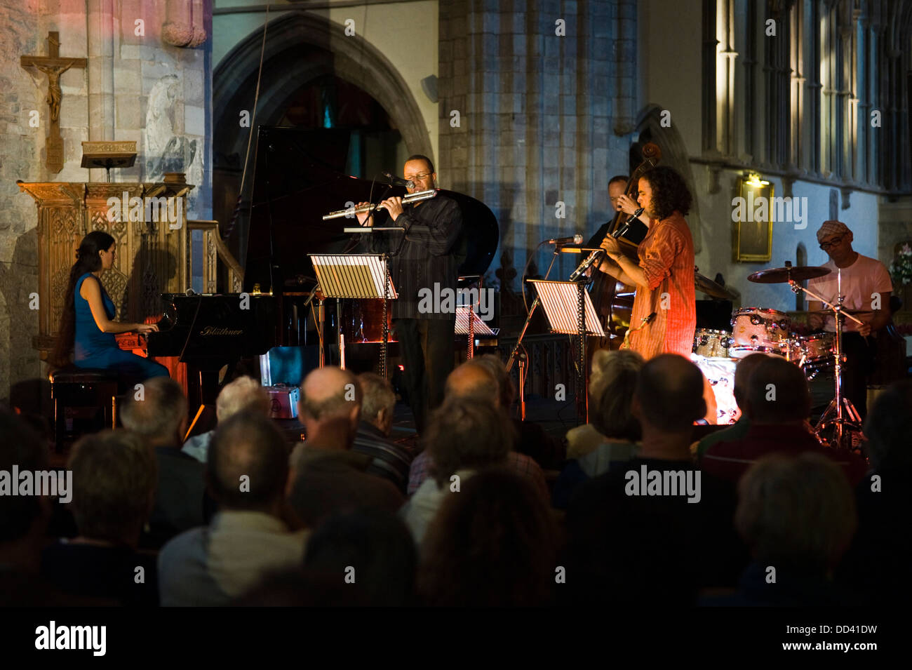 Jazz pianist Zoe Rahman playing with her band in Brecon Cathedral ...