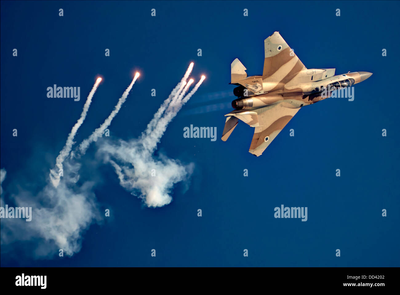 Israeli Air force (IAF) Fighter jet F-15I (Raam) in flight Emitting ...