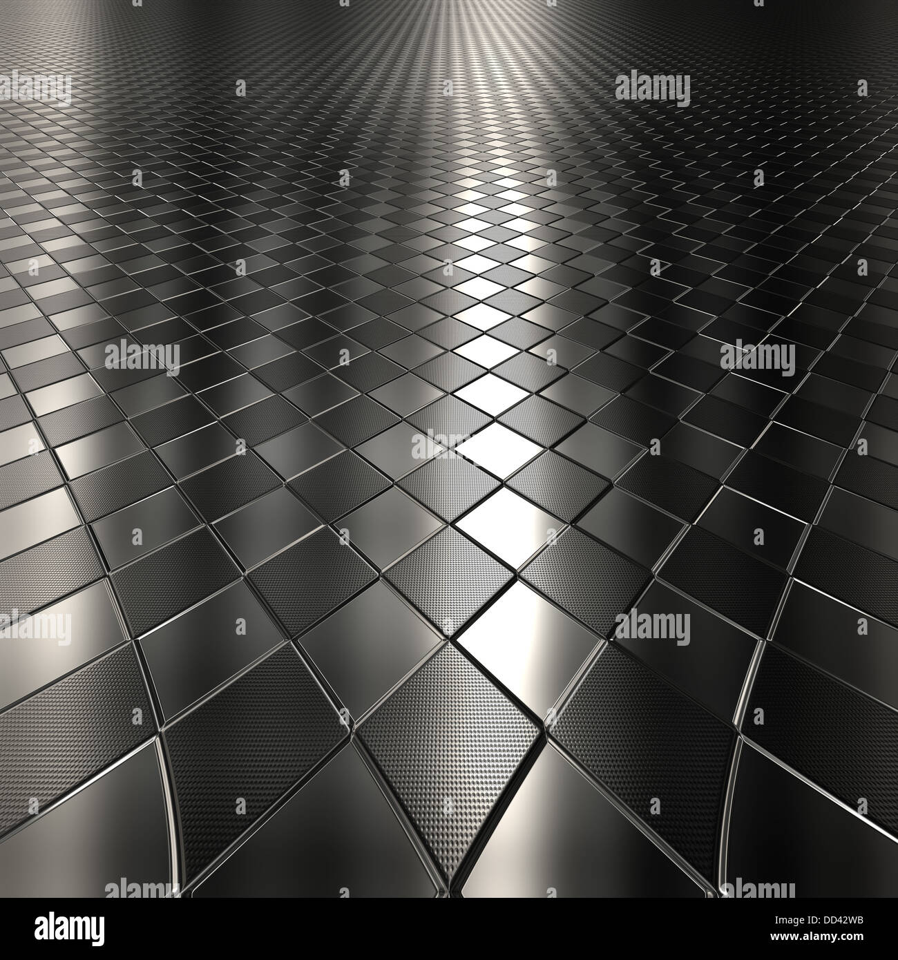 Dark metal silver checked pattern background with perspective Stock ...